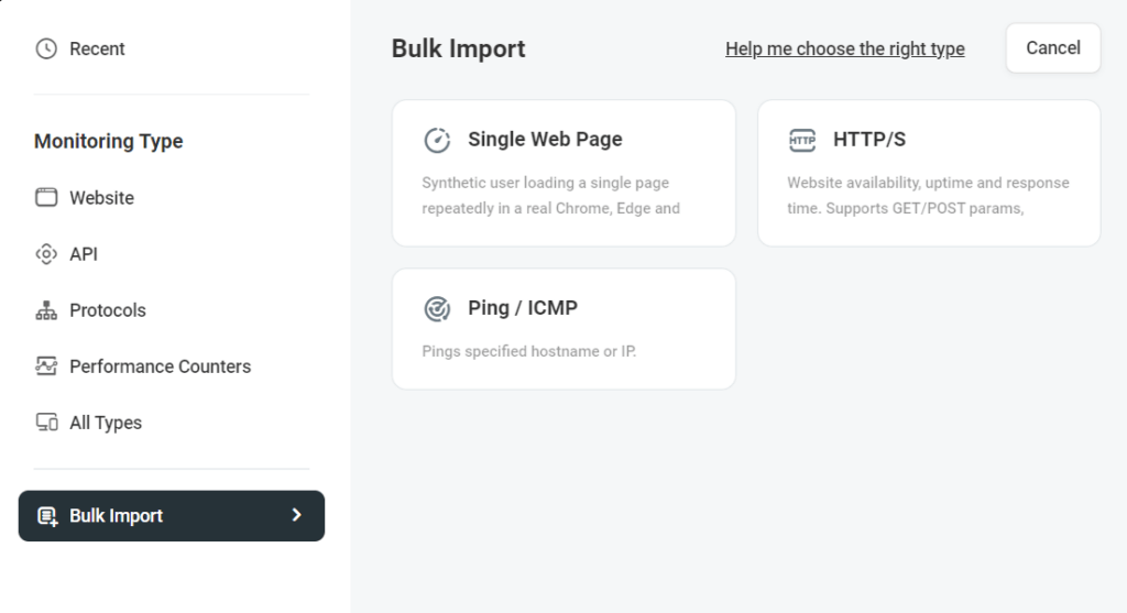 Bulk Import | Web Page monitoring, HTTP/S & PING/ICMP devices